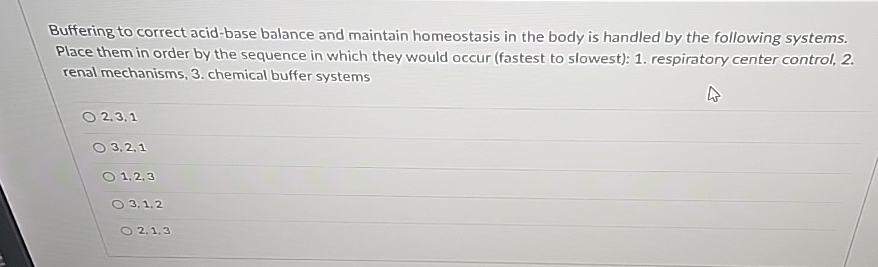 Solved Buffering to correct acid-base balance and maintain | Chegg.com