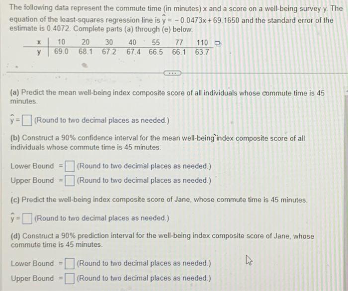 Solved The following data represent the commute time (in | Chegg.com