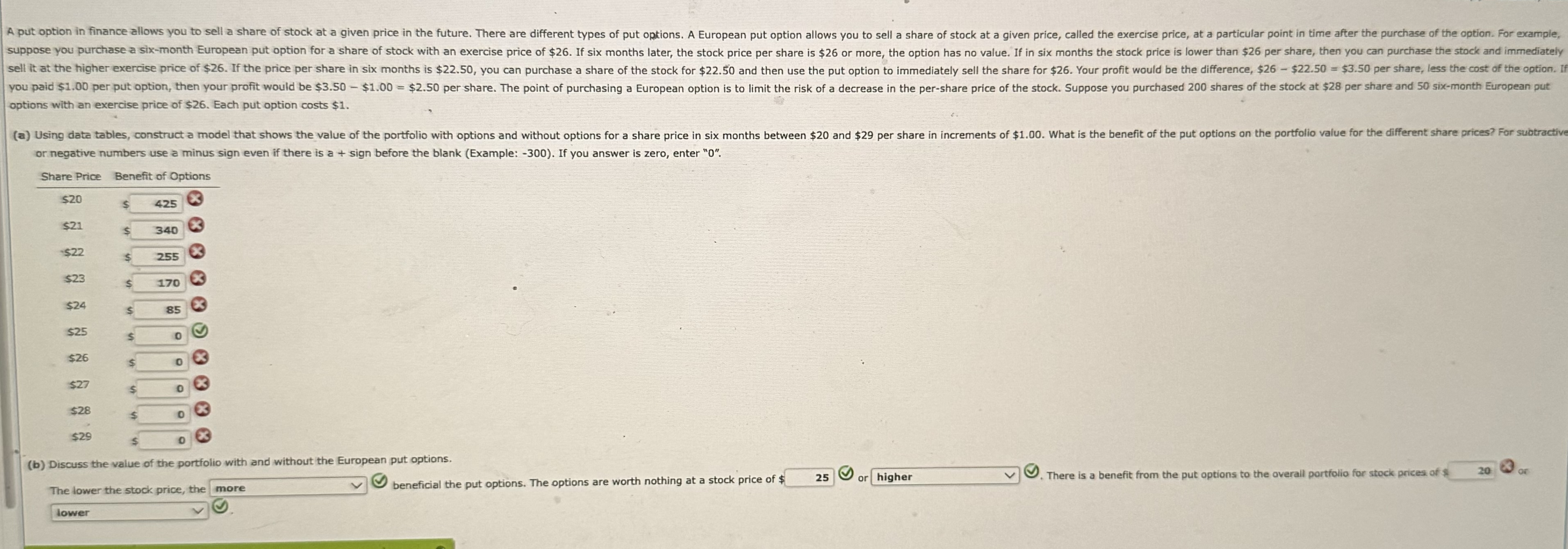 Solved options with an exercise price of $26. ﻿Each put | Chegg.com