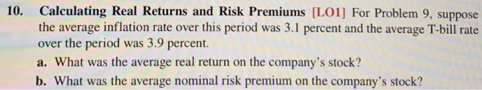 10. Calculating Real Returns and Risk Premiums [L01] | Chegg.com