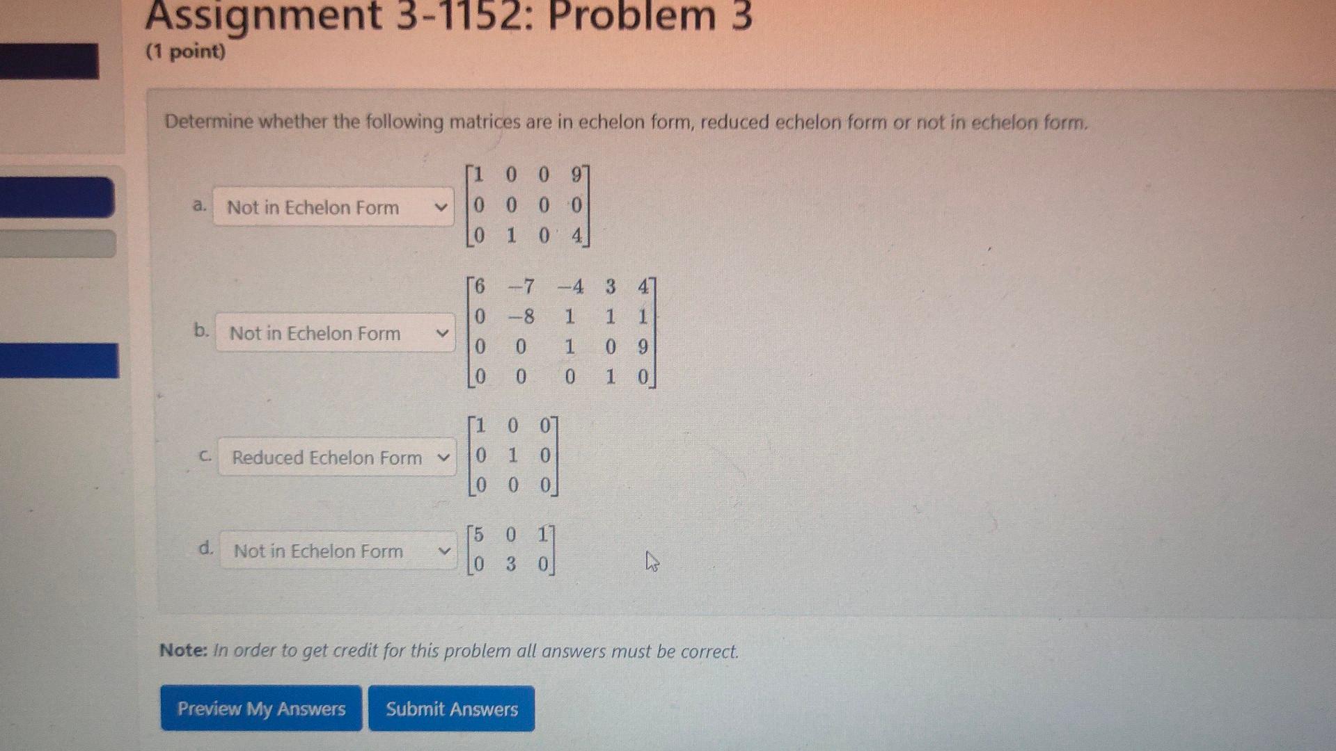 Solved Determine whether the following matrices are in | Chegg.com