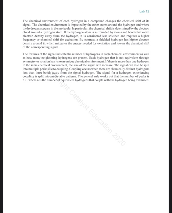 Data for Experiment Twelve: NMR Spectroscopy Missing | Chegg.com