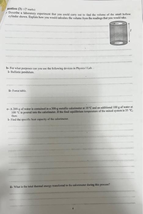 Solved aestion (3) : (7 marks) - Describe a laboratory | Chegg.com