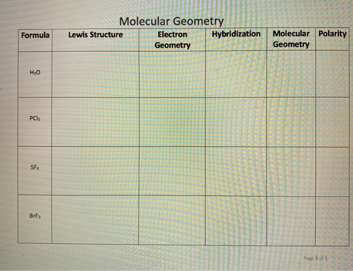 Solved Formula Molecular Geometry Lewis Structure Electron | Chegg.com