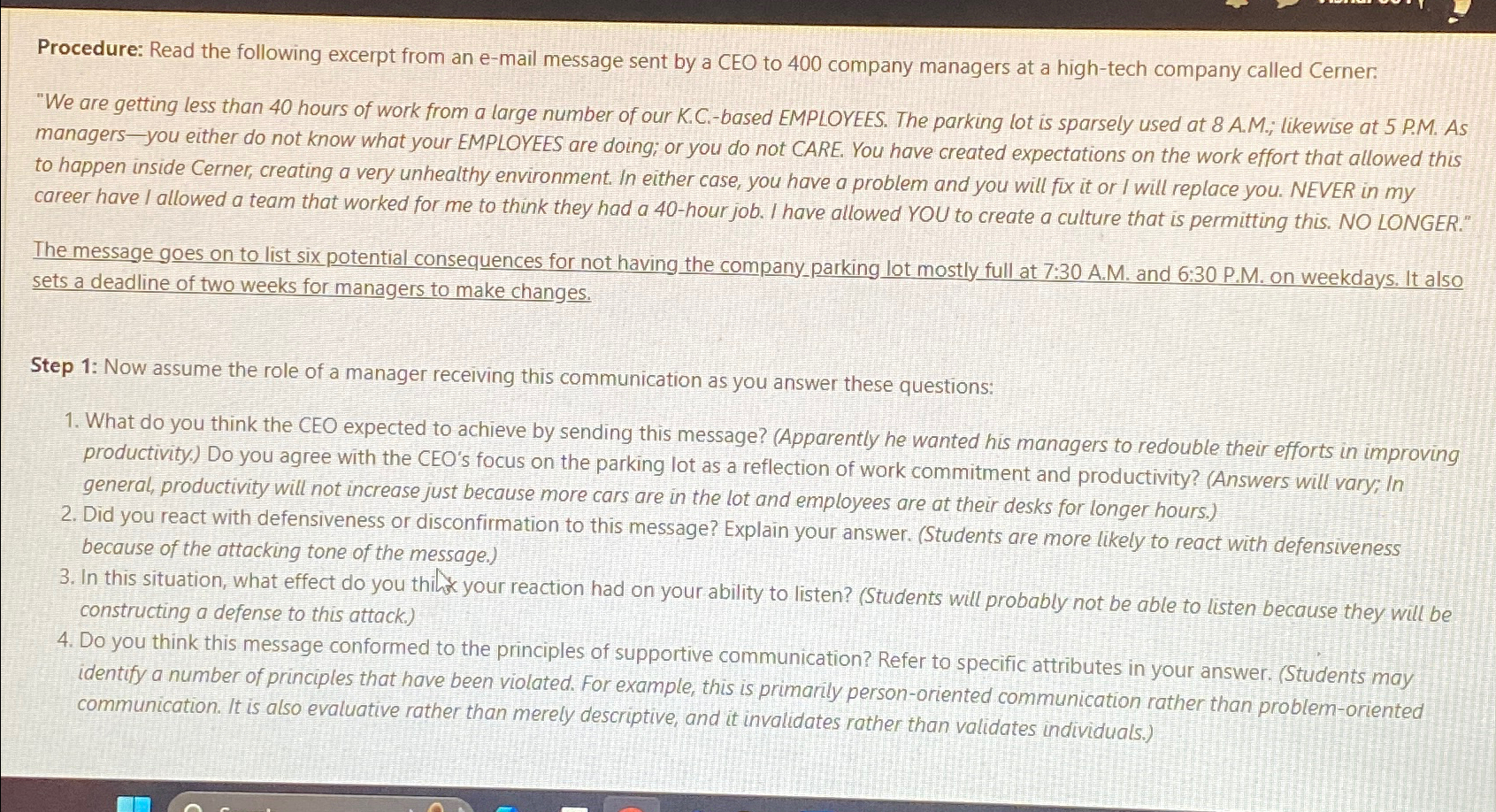 Solved Procedure: Read the following excerpt from an e-mail | Chegg.com