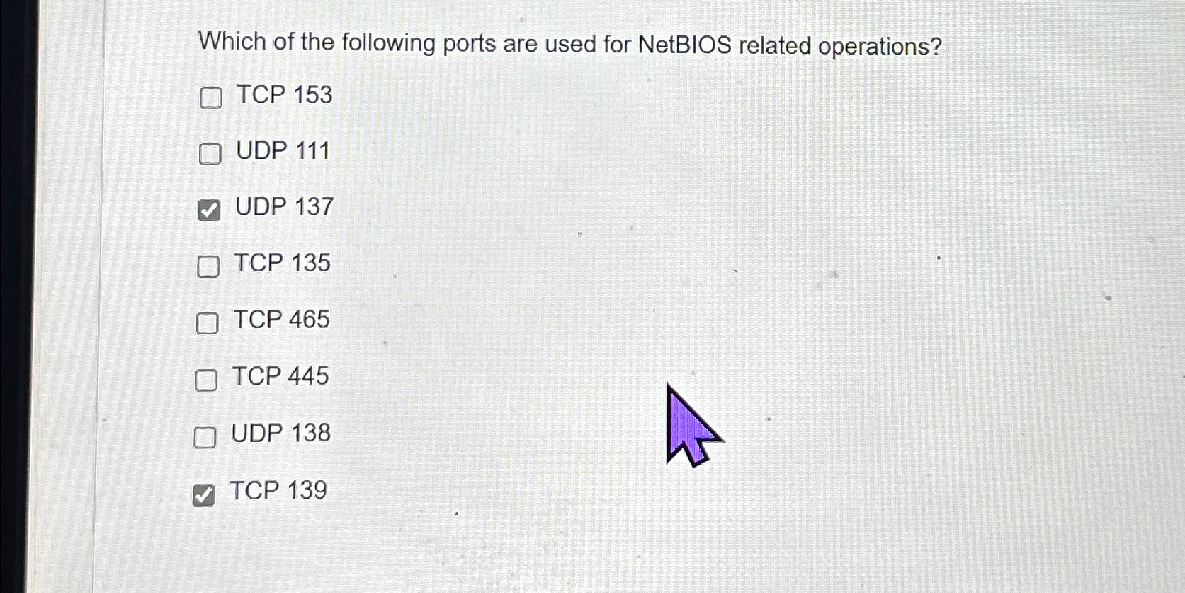 Solved Which of the following ports are used for NetBIOS | Chegg.com