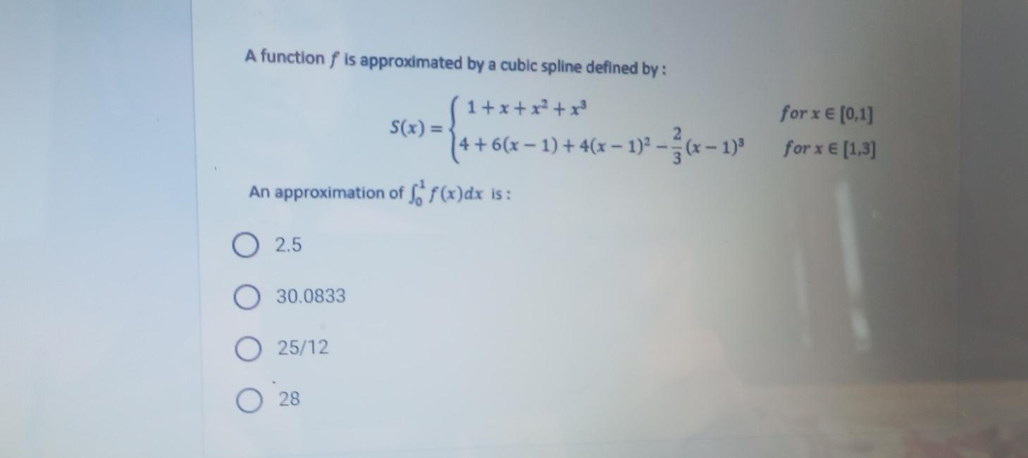 Solved A function f is approximated by a cublc spline | Chegg.com