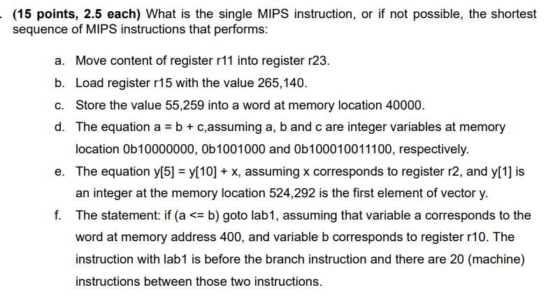Solved What is the single MIPS instruction, or if not | Chegg.com