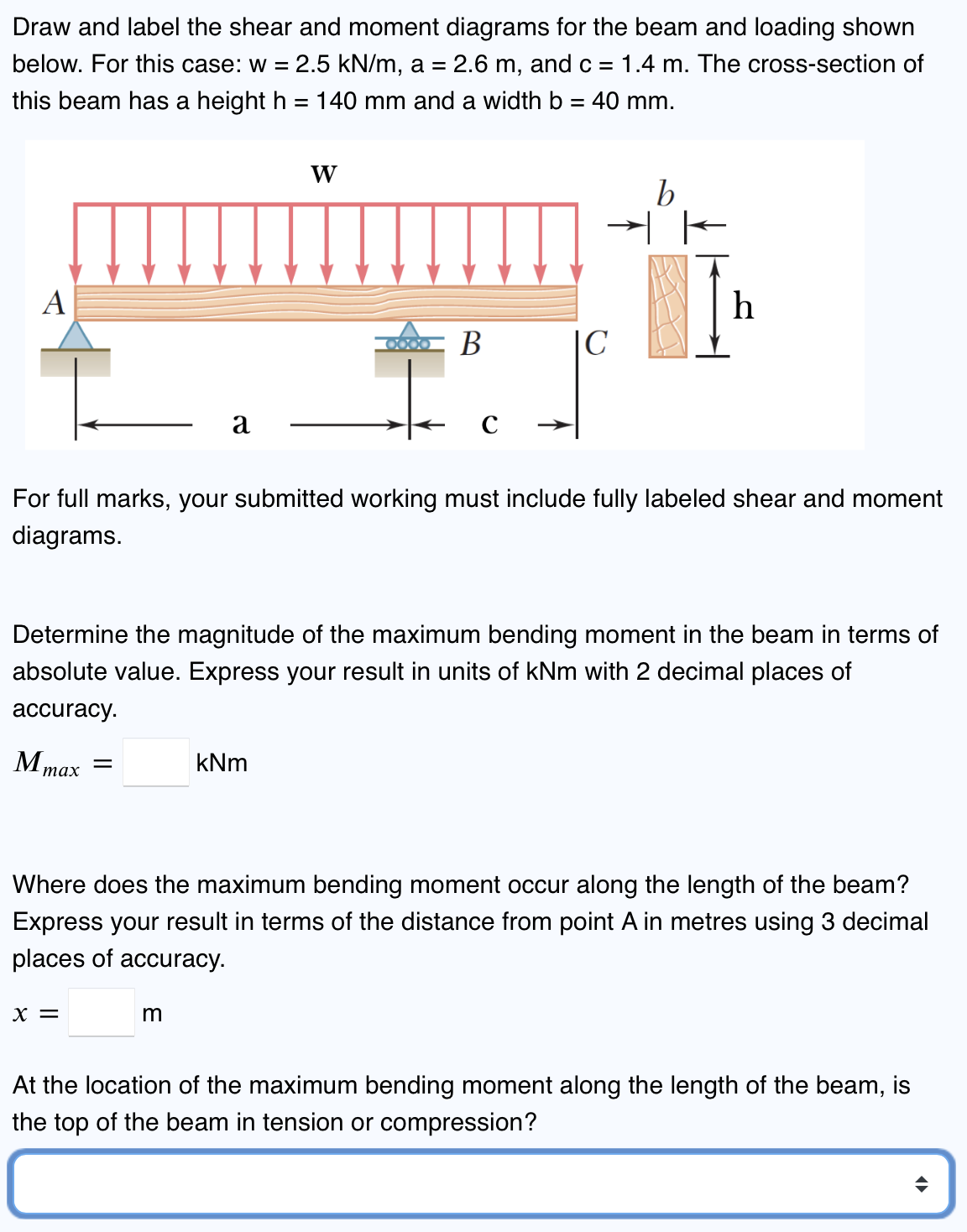 Solved Draw and label the shear and moment diagrams for the | Chegg.com
