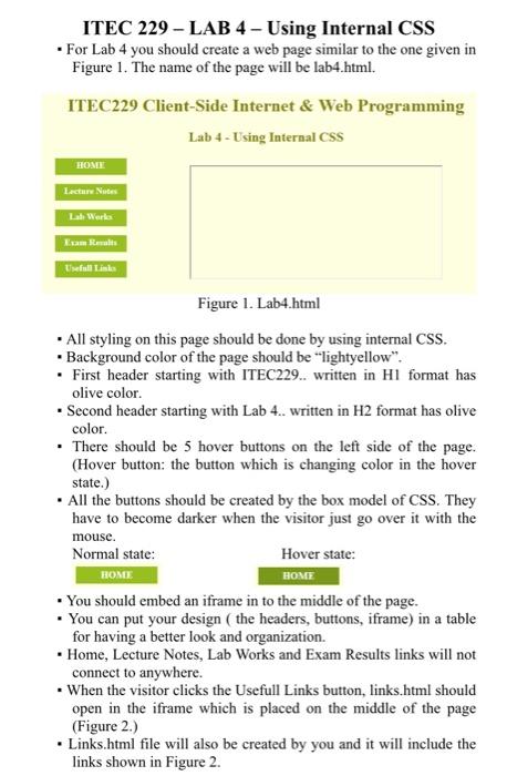 Solved ITEC 229 - LAB 4 - Using Internal CSS • For Lab 4 you | Chegg.com