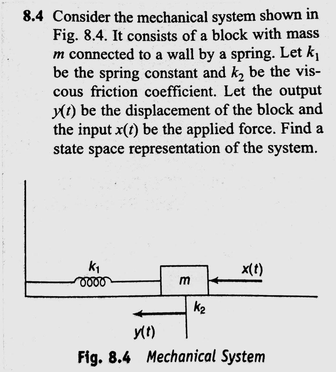 Solved 8.4 Consider the mechanical system shown in Fig. 8.4. | Chegg.com