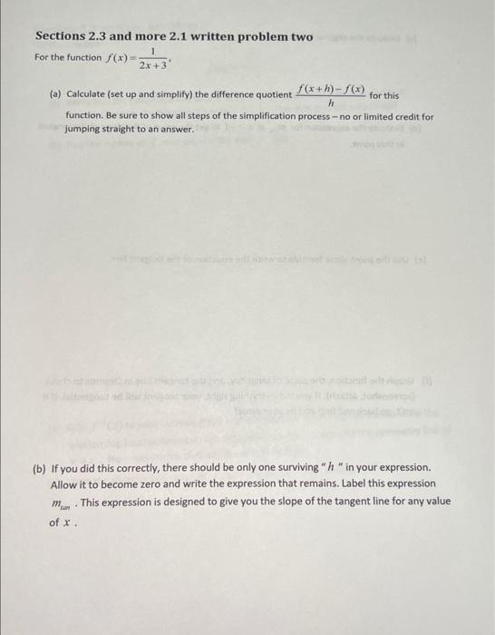 Solved Sections 2.3 and more 2.1 written problem two For the | Chegg.com