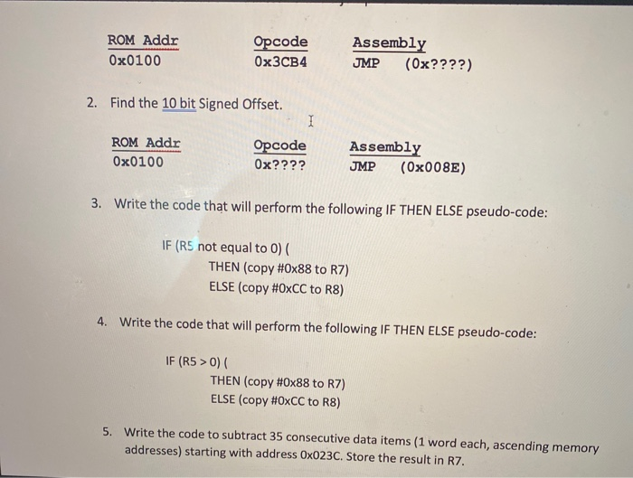Solved ROM Addr 0x0100 Opcode 0x3CB4 Assembly JMP (Ox????) | Chegg.com