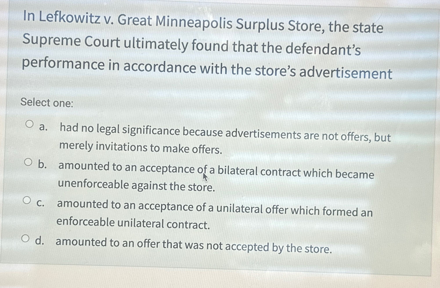 Solved In Lefkowitz v. ﻿Great Minneapolis Surplus Store, the | Chegg.com