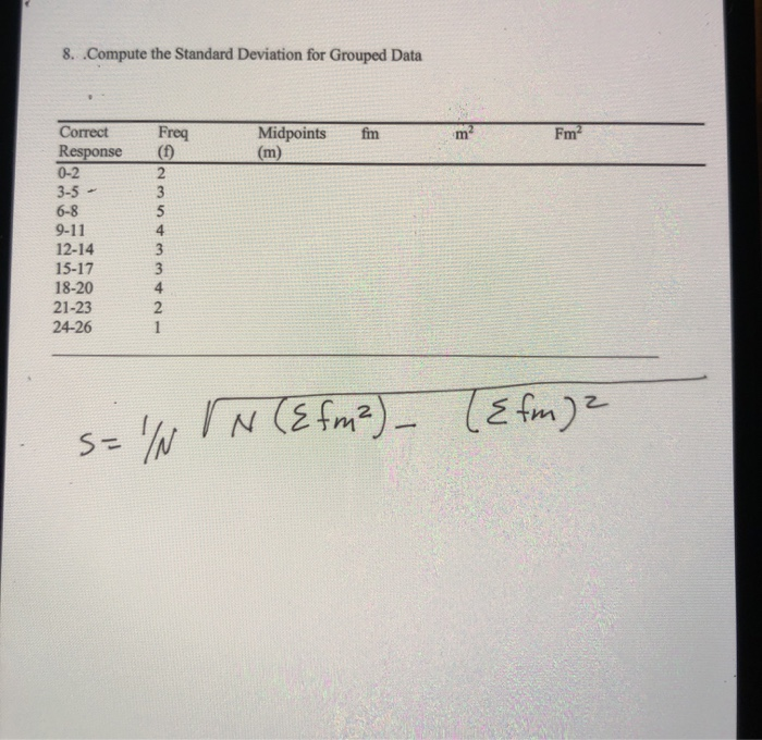 Solved 8. Compute the Standard Deviation for Grouped Data | Chegg.com