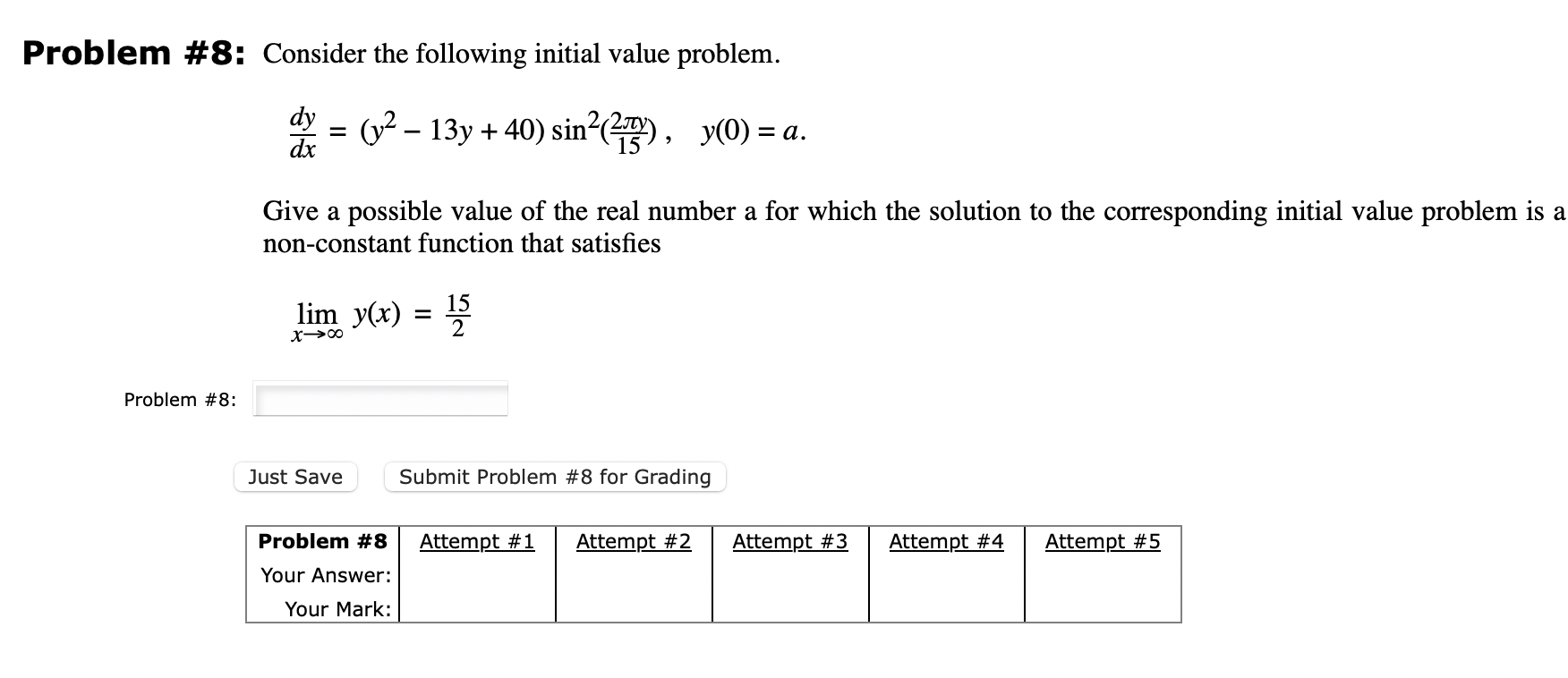 Solved Problem #8: Consider the following initial value | Chegg.com