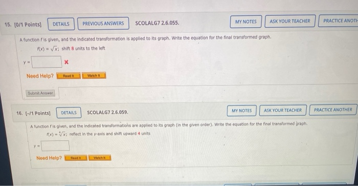 Solved PREVIOUS ANSWERS MY NOTES 15. [0/1 Points) SCOLALG7 | Chegg.com