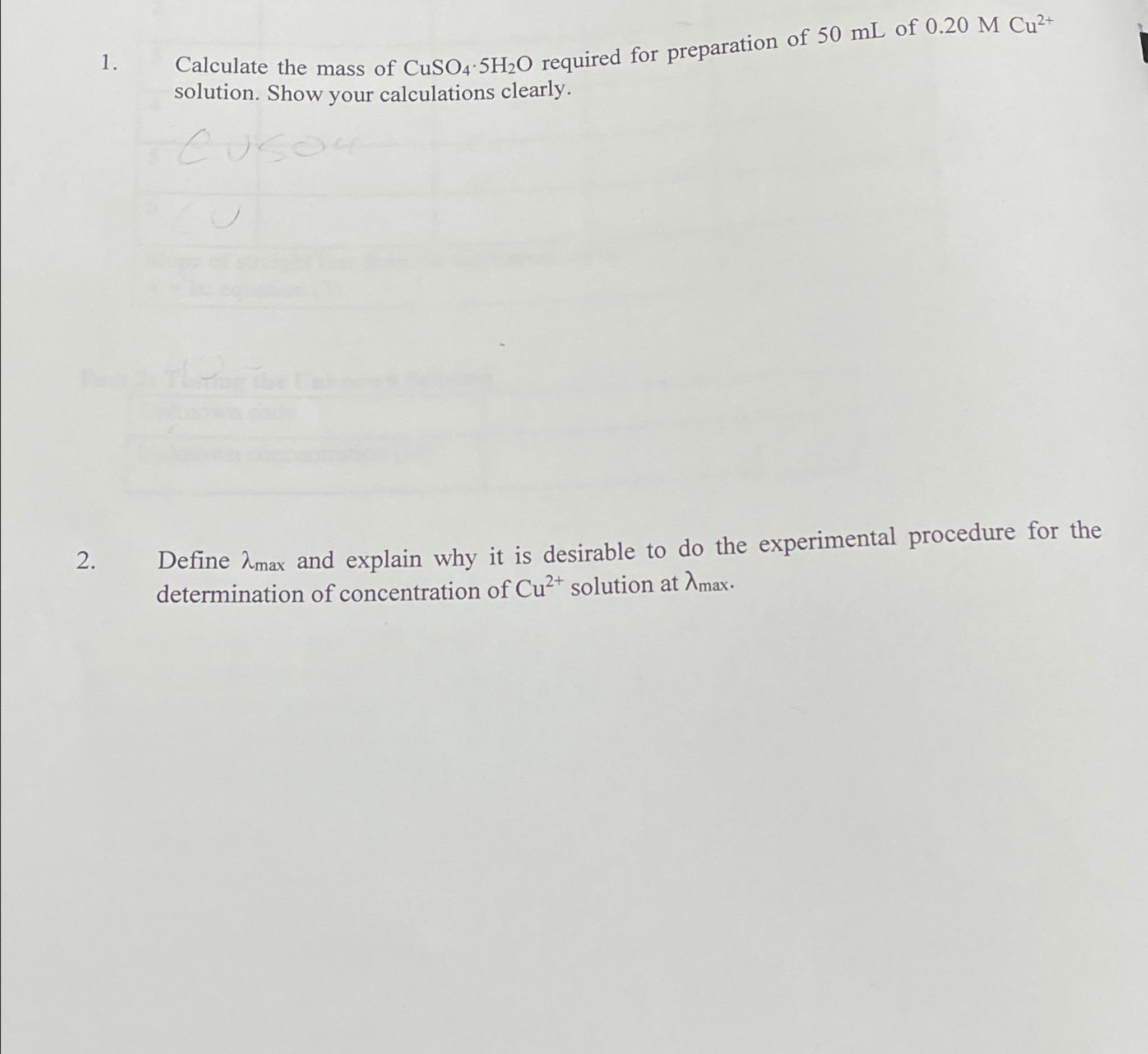 Solved Calculate the mass of CuSO4*5H2O ﻿required for | Chegg.com