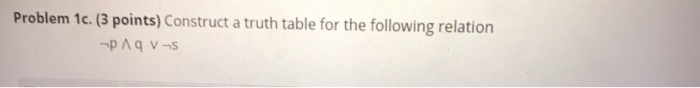 Solved Problem 1c. (3 points) Construct a truth table for | Chegg.com