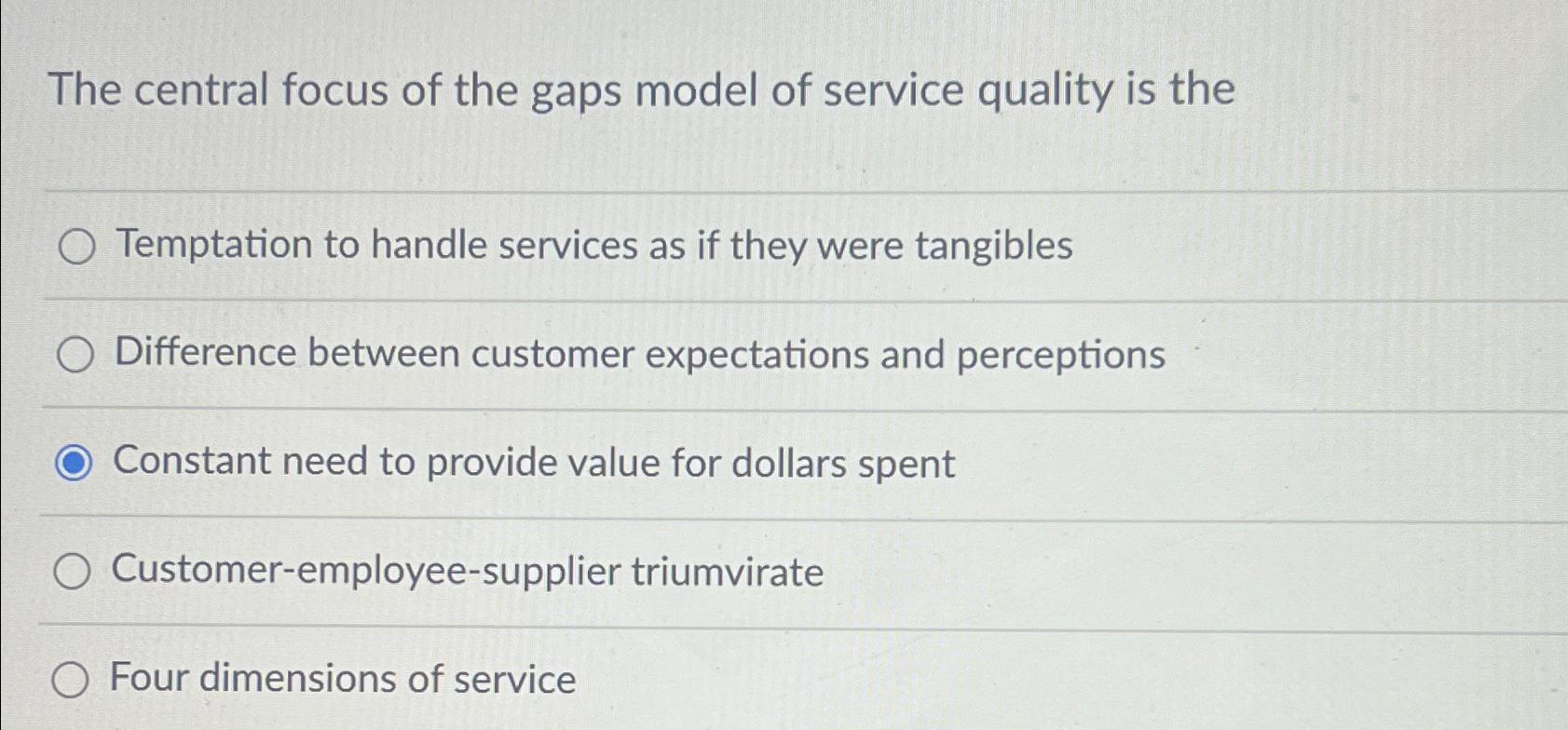 Solved The central focus of the gaps model of service | Chegg.com