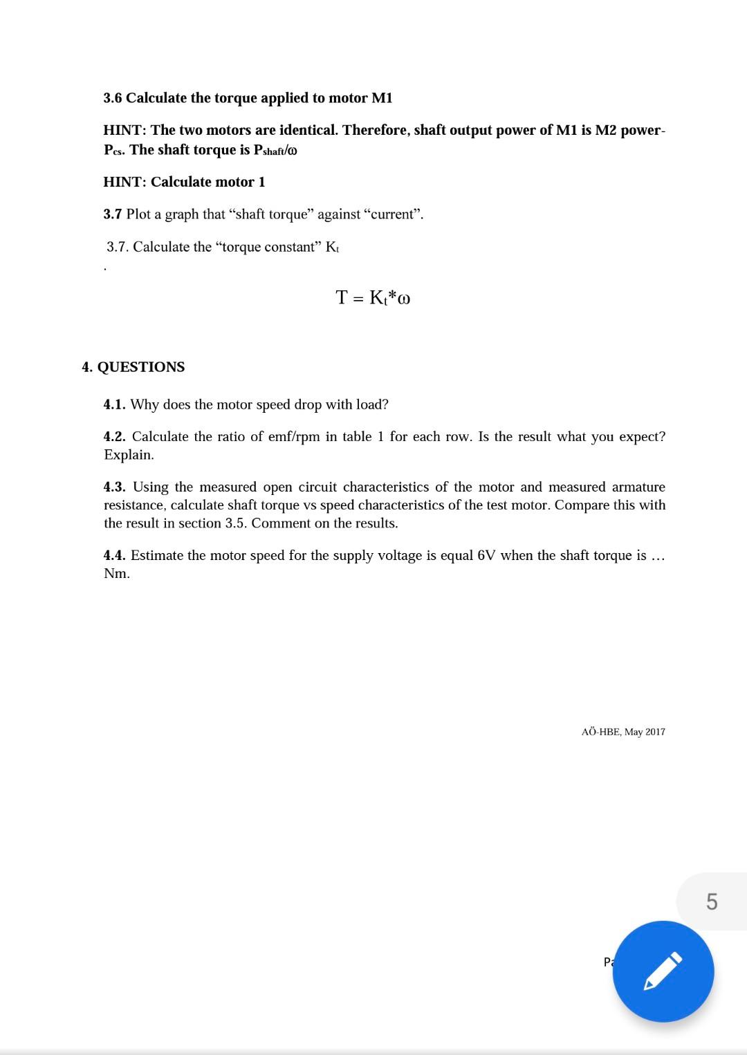 Solved 3.6 Calculate the torque applied to motor M1 HINT: | Chegg.com