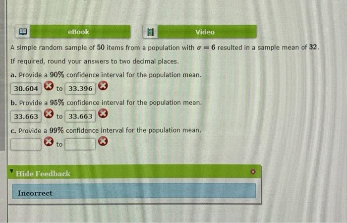 Solved eBook Video A simple random sample of 50 items from a | Chegg.com