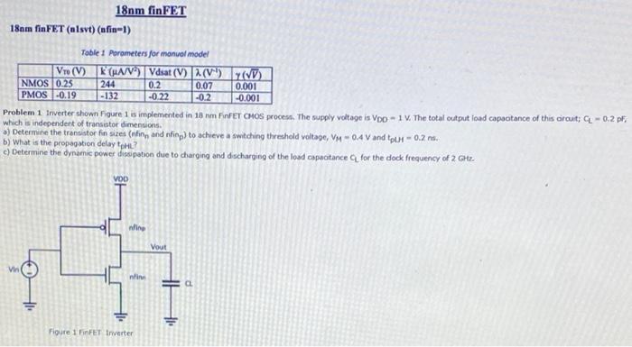 Solved 18nm finFET 18am finFET (alsvt) (nfin-1) Table 1 | Chegg.com