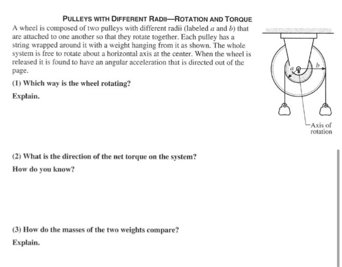Solved PULLEYS WITH DIFFERENT RADI-ROTATION AND TORQUE A | Chegg.com