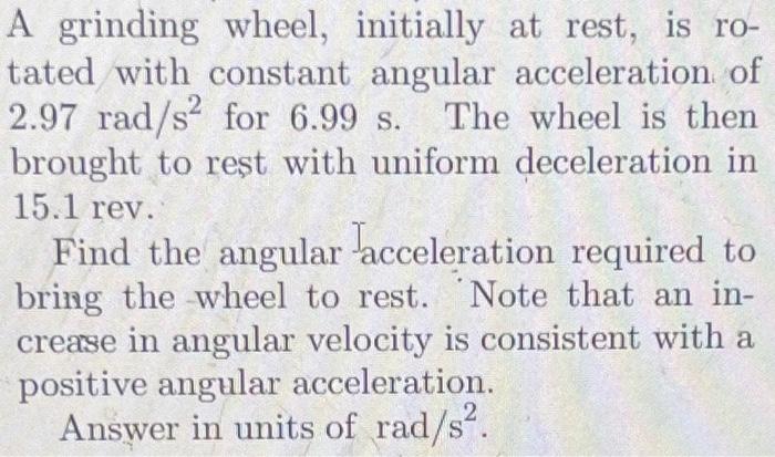 Solved A Grinding Wheel Initially At Rest Is Rotated With