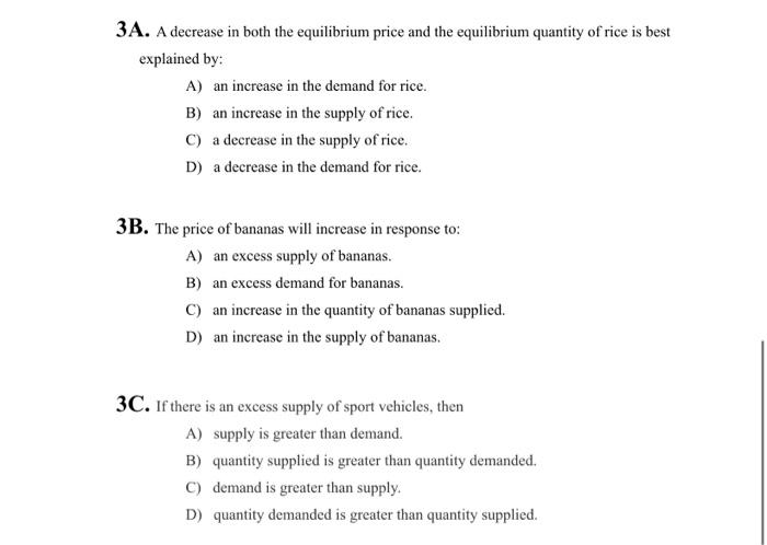 Solved 3A. A decrease in both the equilibrium price and the | Chegg.com