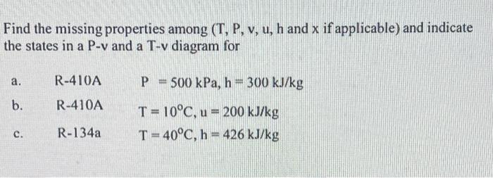 Solved Find the missing properties among (T, P, ,u,h and x | Chegg.com
