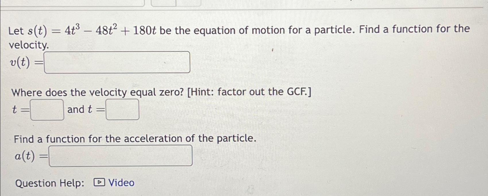 Solved Let s(t)=4t3-48t2+180t ﻿be the equation of motion for | Chegg.com