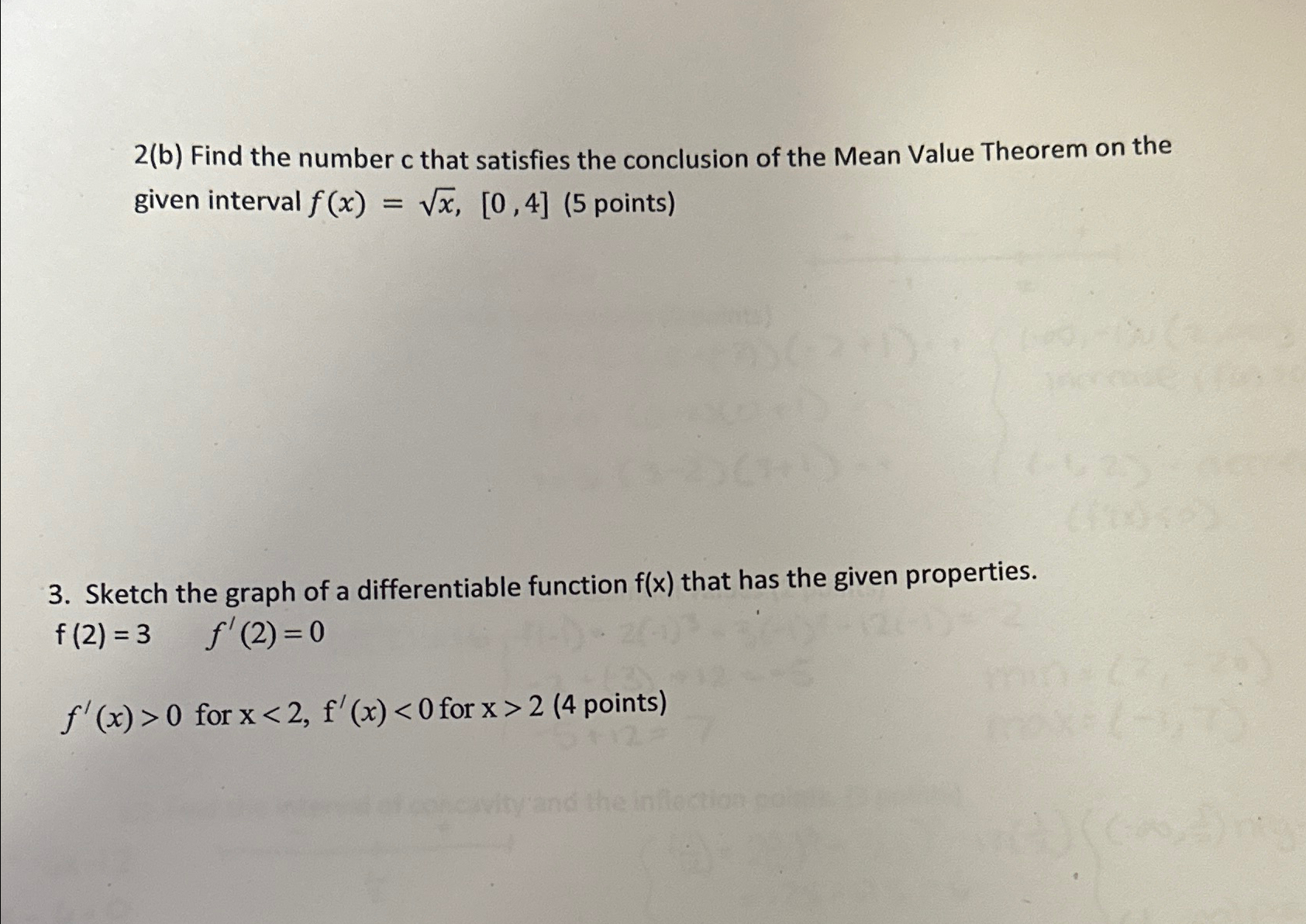Solved 2(b) ﻿Find the number c ﻿that satisfies the | Chegg.com