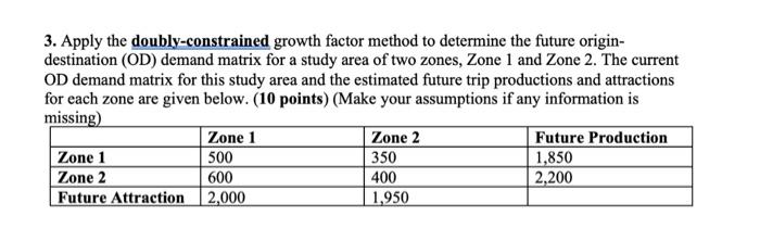 Solved 3. Apply the doubly-constrained growth factor method | Chegg.com