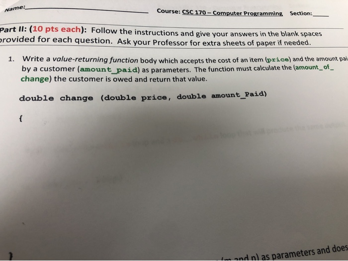 Solved Name: Course: CSC 170 – Computer Programming Section: | Chegg.com