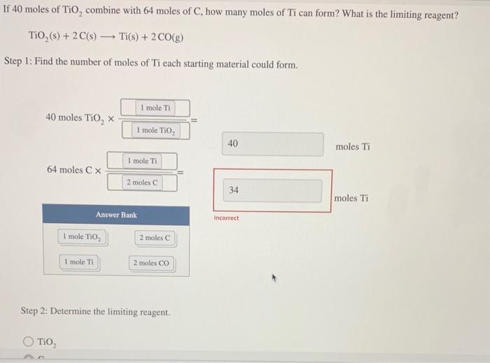 Solved TiO2( s)+2C(s) Ti(s)+2CO(g) Step 1: Find the number | Chegg.com