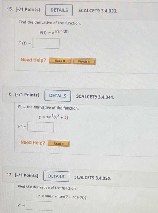 Solved 15. [-/1 Points] SCALCET9 3.4.033. Find the | Chegg.com