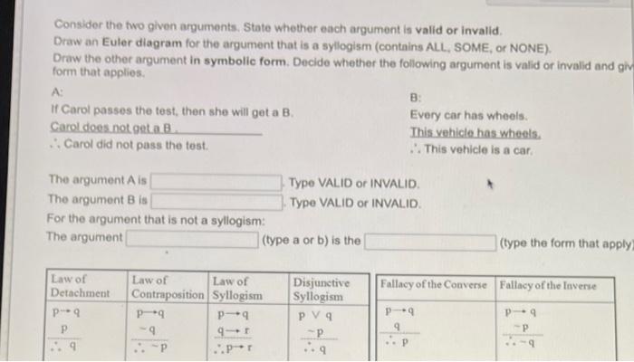 Solved Consider the two given arguments. State whether each | Chegg.com