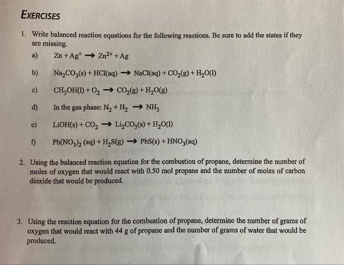 Solved EXERCISES 1. Write balanced reaction equations for | Chegg.com