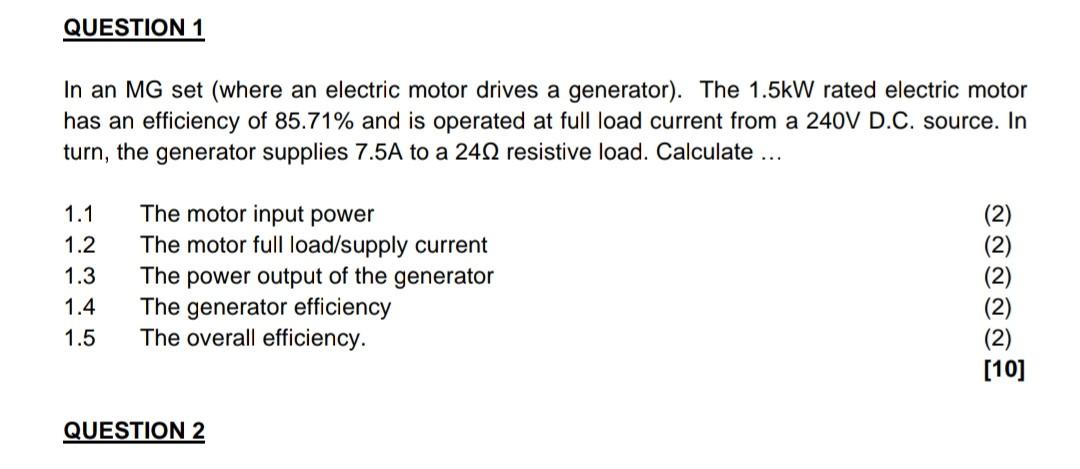Solved In an MG set (where an electric motor drives a | Chegg.com