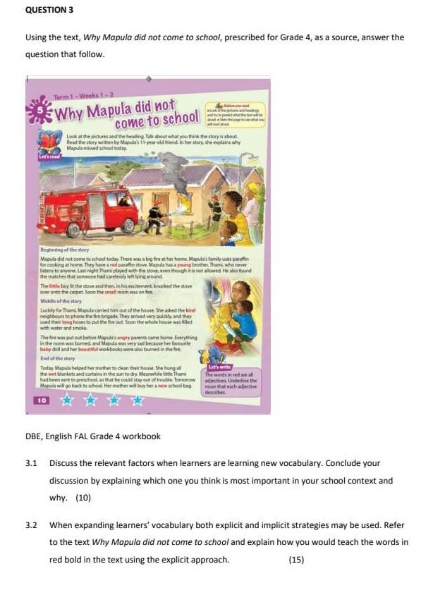 Using the text, Why Mapula did not come to school, | Chegg.com