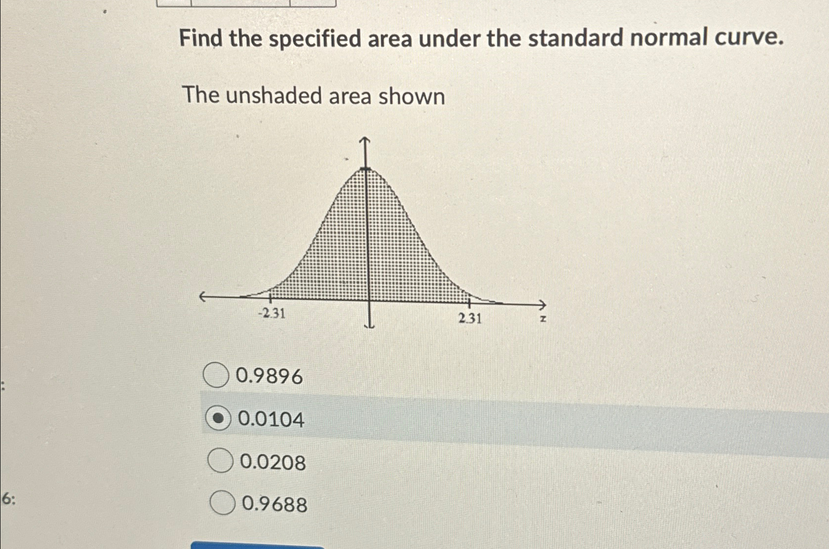 Solved Find the specified area under the standard normal | Chegg.com