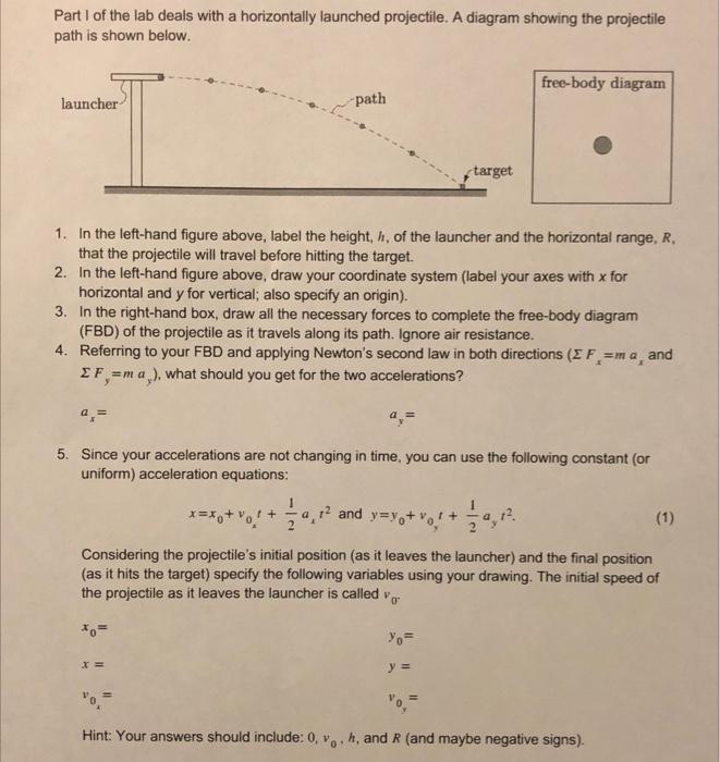 Solved Part 1 of the lab deals with a horizontally launched | Chegg.com