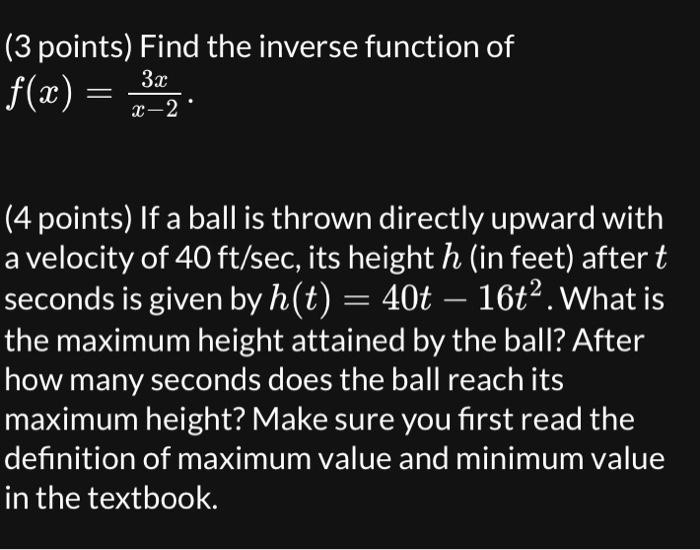 Solved ( 3 points) Find the inverse function of f(x)=x−23x. | Chegg.com