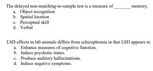 Solved memory. The delayed non-matching-to-sample test is a | Chegg.com