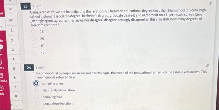 Solved 1 point Using a crosstab, we are investigating the | Chegg.com