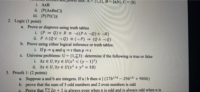 Solved PW 21,2), B-{a,b}, C-{$} i. AxB ii. P(AxBxC) iii. | Chegg.com