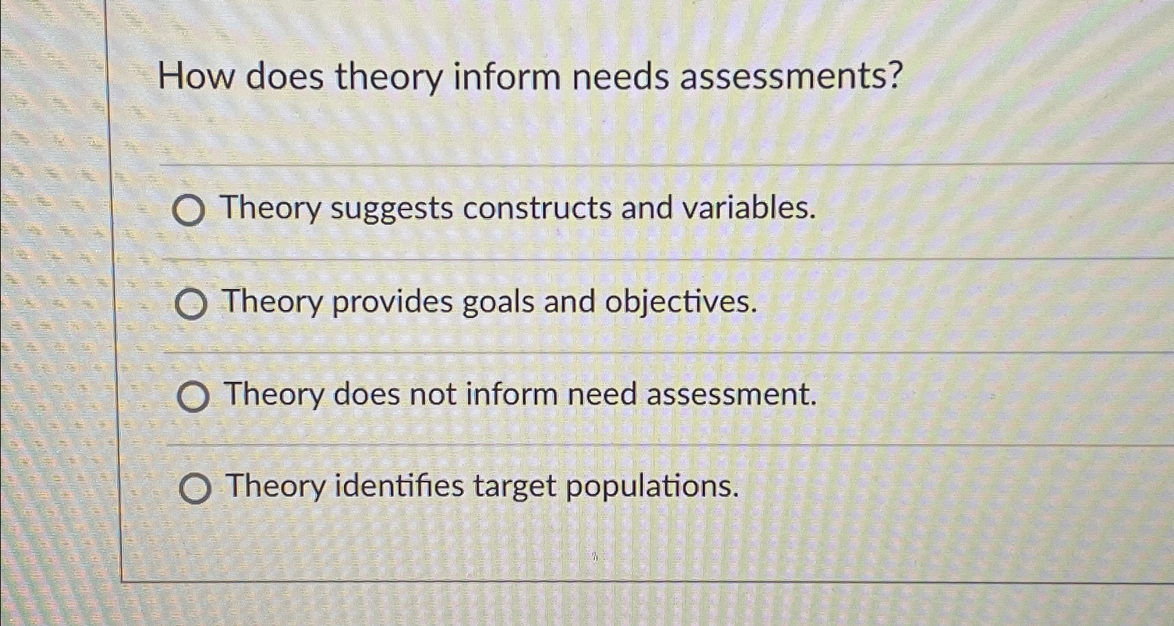 Solved How does theory inform needs assessments?Theory | Chegg.com