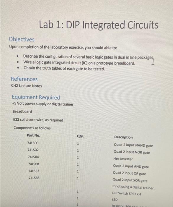 Solved Lab 1: DIP Integrated Circuits Objectives Upon | Chegg.com