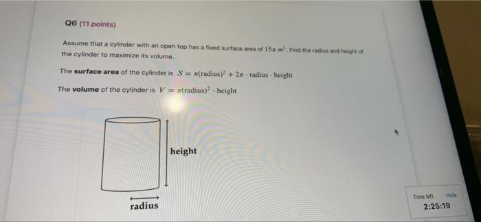Solved Q6 (11 points) Assume that a cylinder with an open | Chegg.com